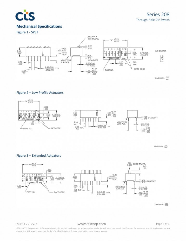 CTS 208 series electrical specifications