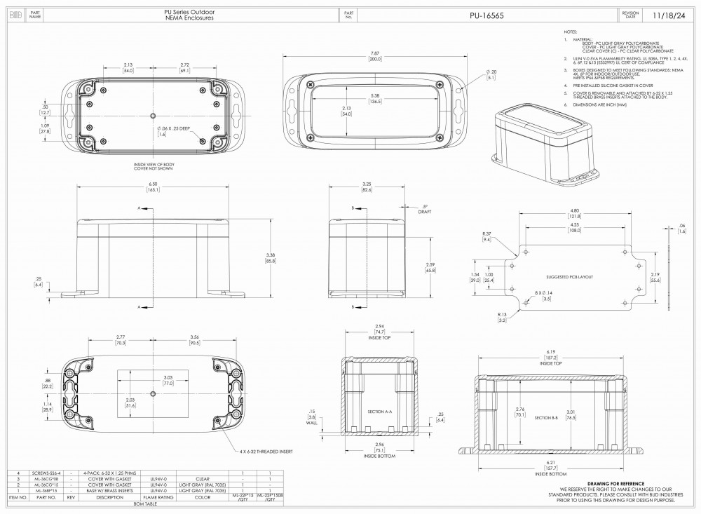 Bud Industries enclosure technical drawing reference