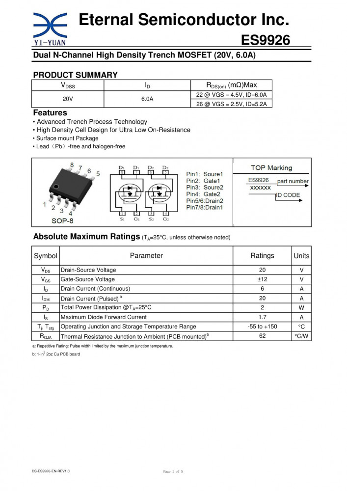ES9926 datasheet page 1