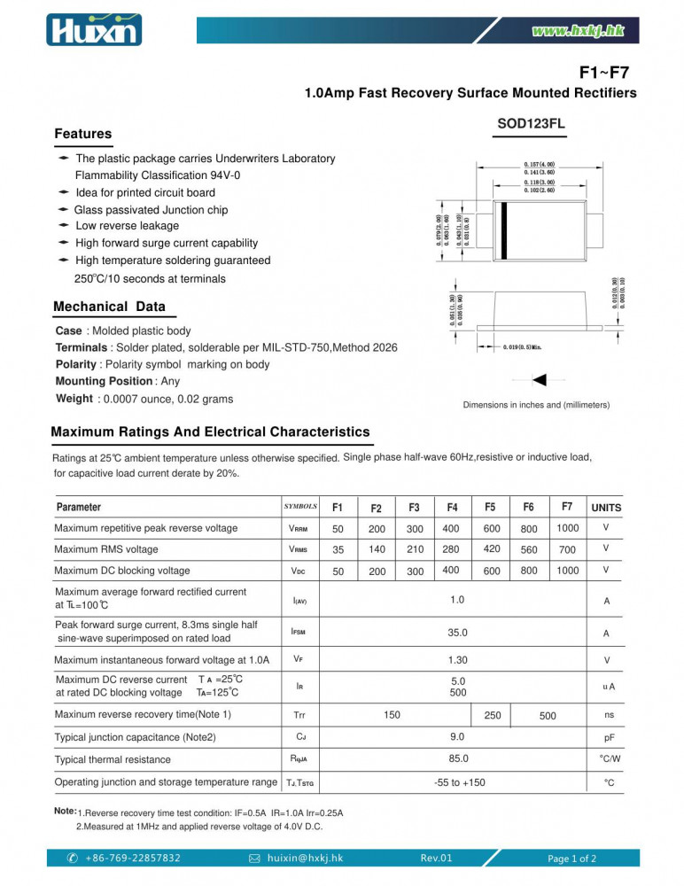 Huixin F7 datasheet page 1