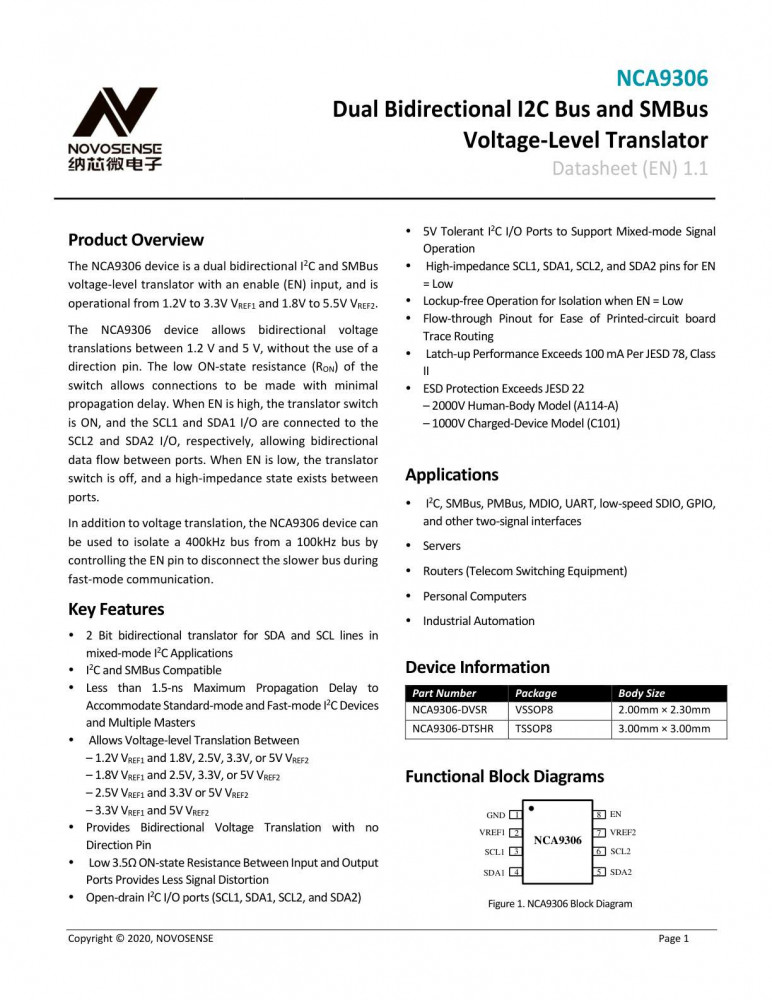NCA9306 datasheet page 1