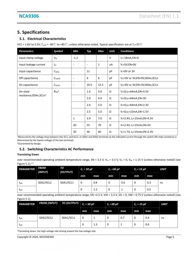 NCA9306 datasheet page 5