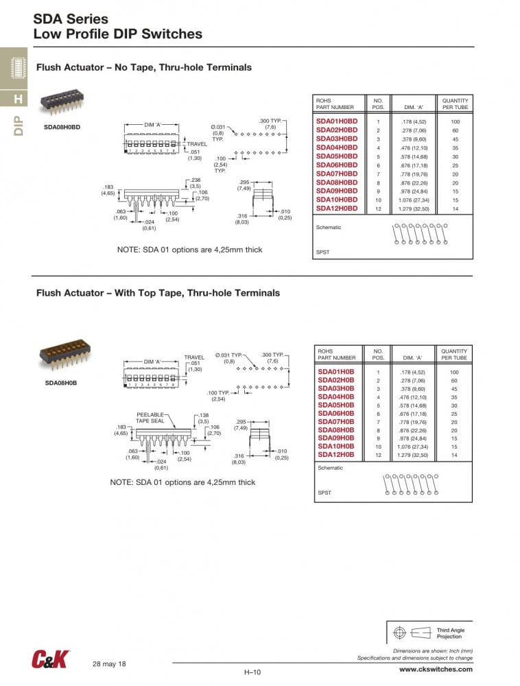 C&K SDA series technical document page 2