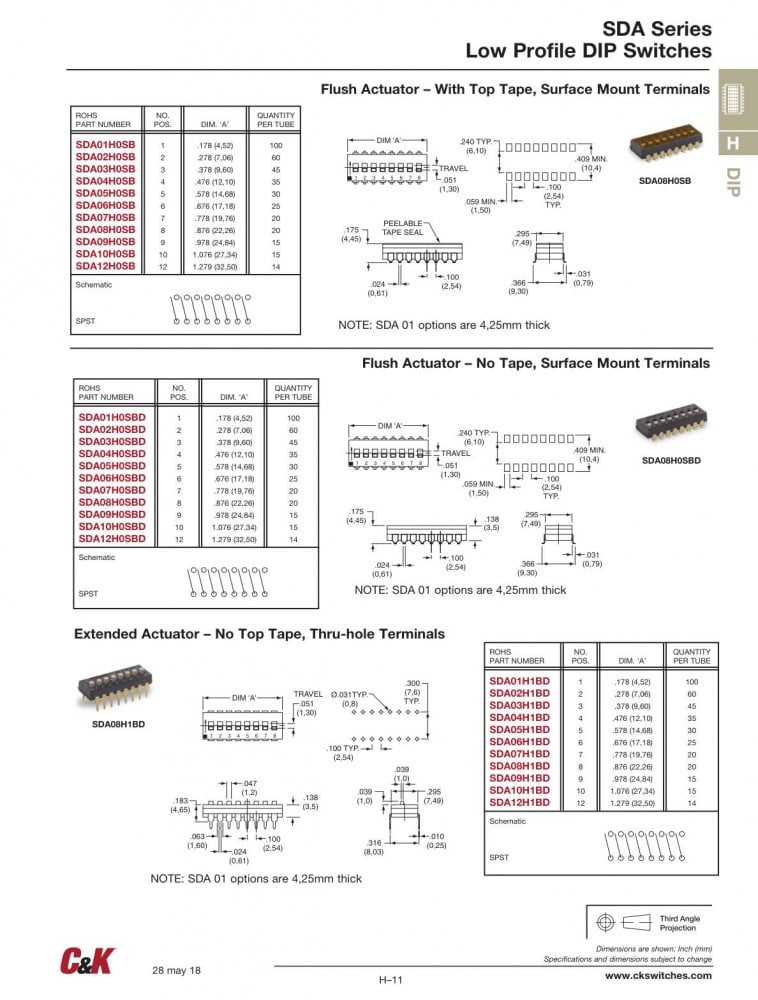 C&K SDA series technical document page 3