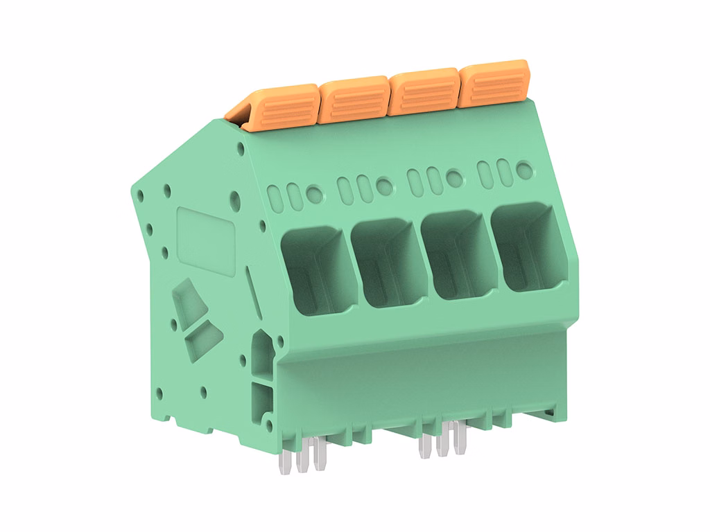 10.00mm Pitch Lever Activated Fixed Mount PCB Terminal Block, 35° Wire Entry, Left Front Terminal, 4 Circuits for sale