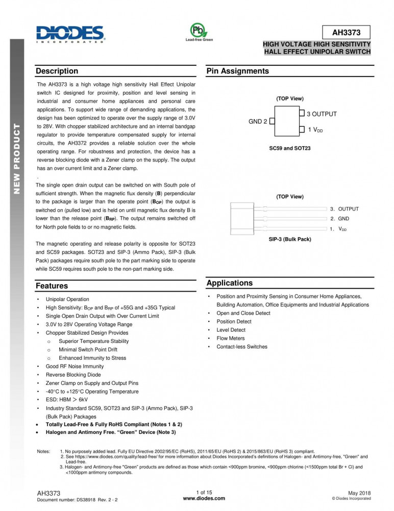 AH3373 datasheet page 1