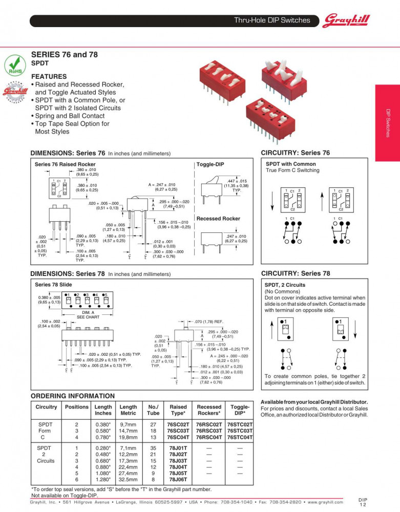 Grayhill Series 76 and 78 technical document page 1