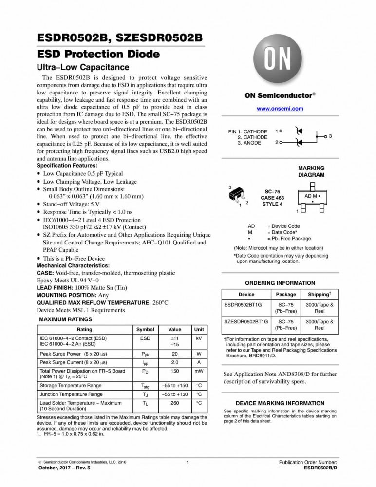 SZESDR0502BT1G datasheet page 1