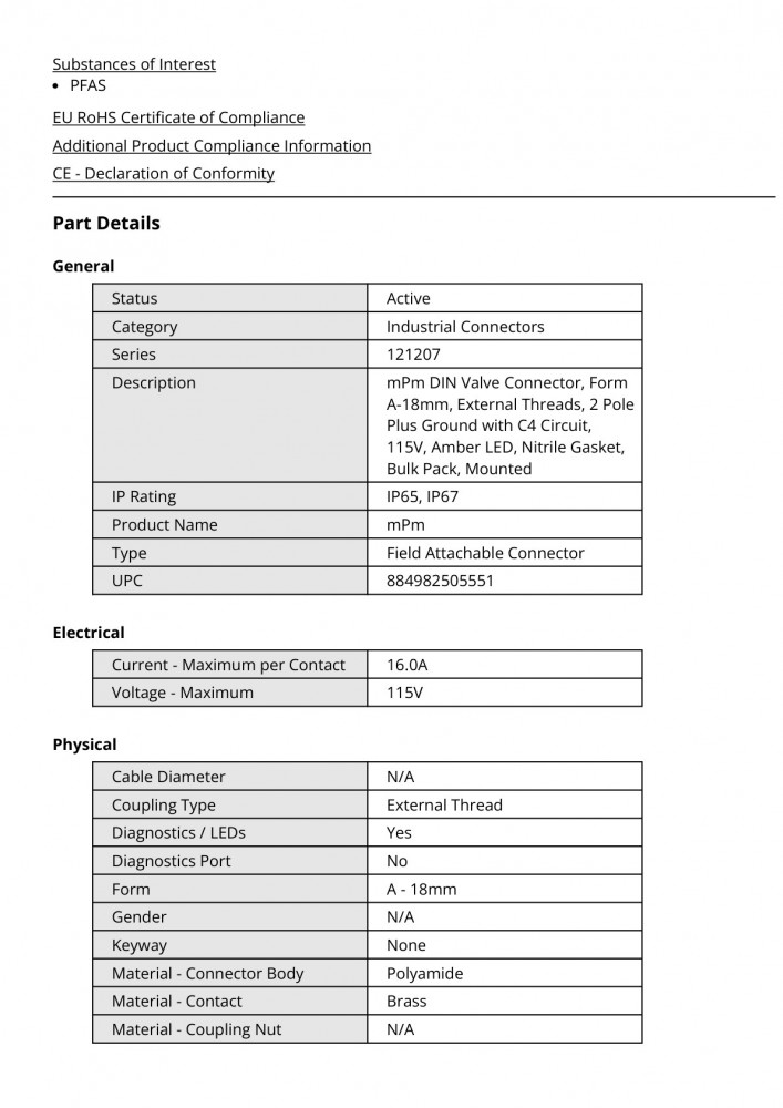 Molex S28 DIN valve connector packaging specification, document page preview 2
