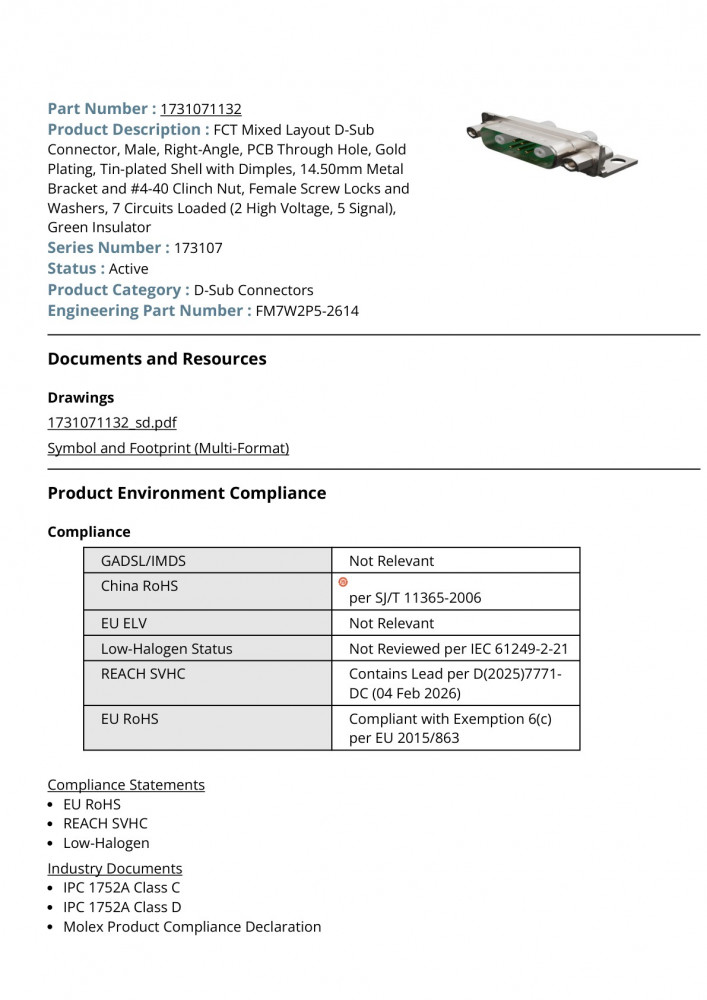 MOLEX 1731071132 technical drawing page 1