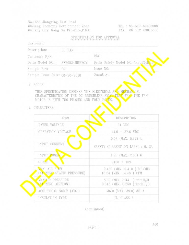 Delta AFB0524HHB7GY specification page 3
