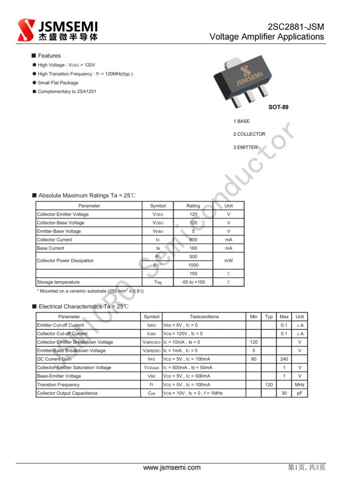 2SC2881-JSM datasheet page 1