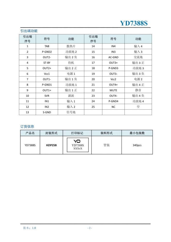 YD7388S datasheet page 2