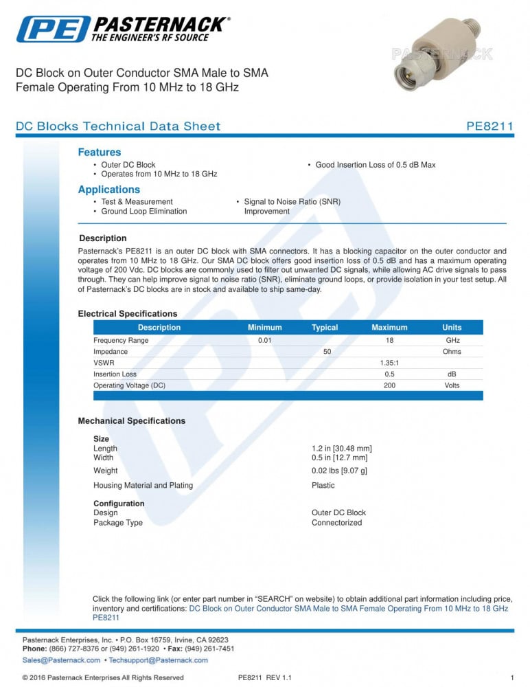 PE8211 technical document page 1