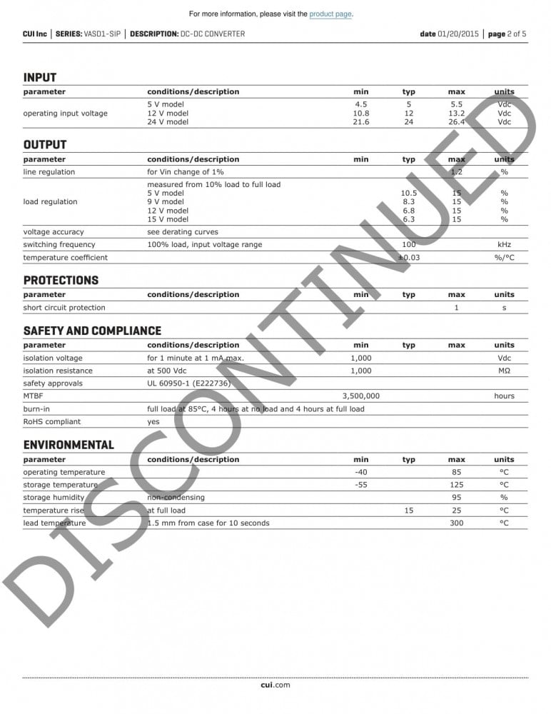 CUI VASD1-SIP datasheet page 2