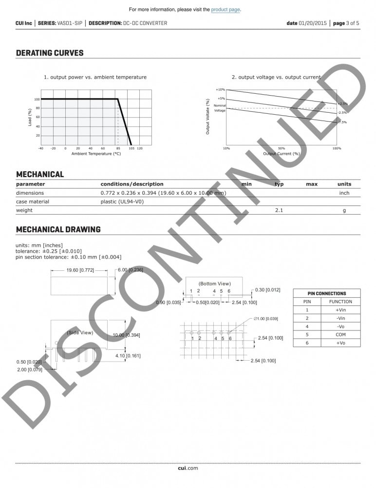 CUI VASD1-SIP datasheet page 3