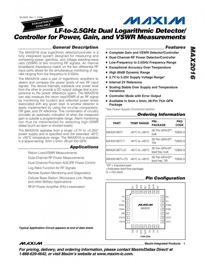 MAX2016 datasheet page 1