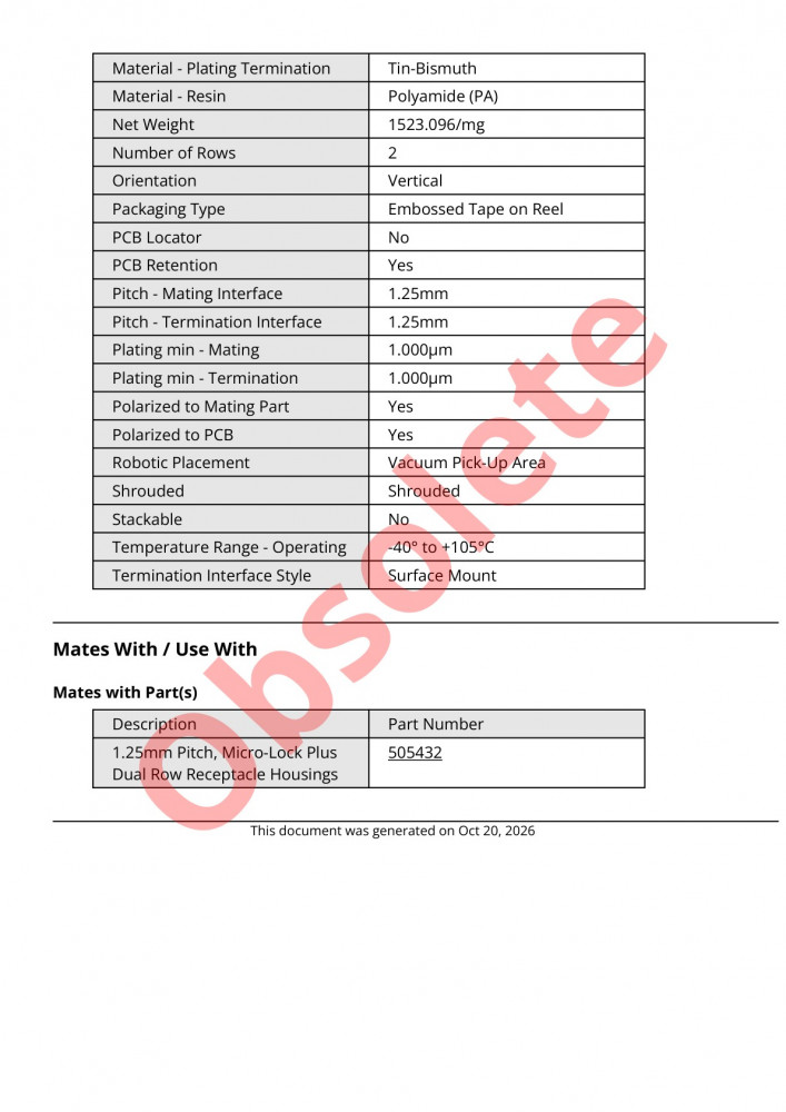 Technical document page 3 for MOLEX 5054332876