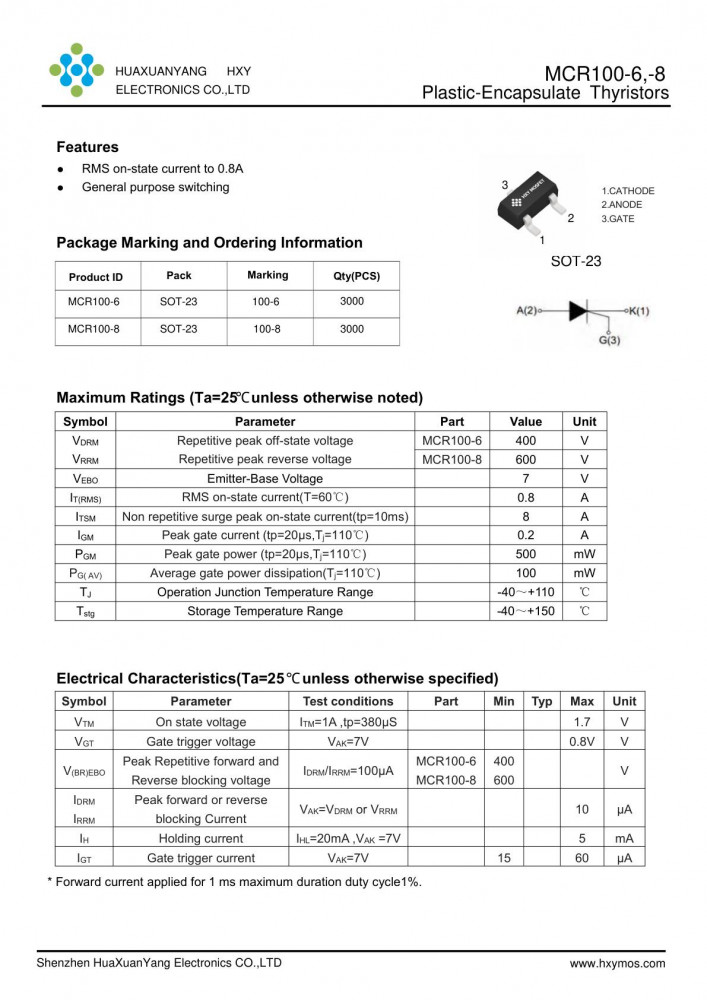 MCR100-8 datasheet page 1