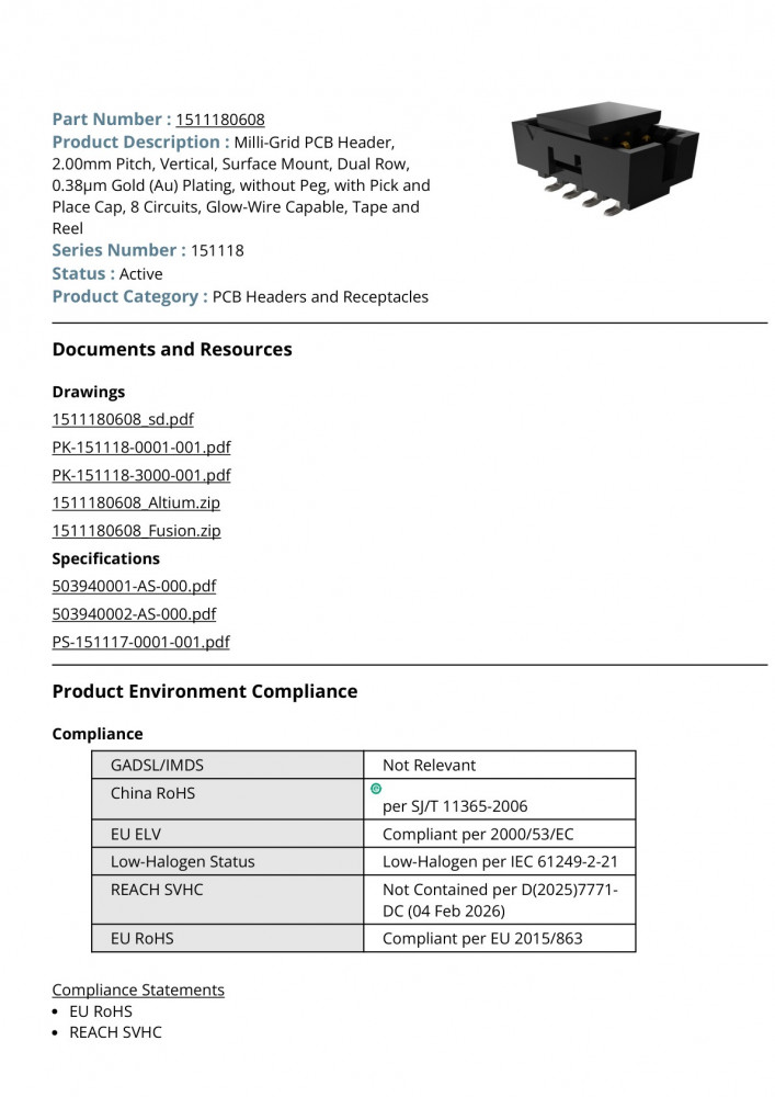 MOLEX 151118 product specification page 1