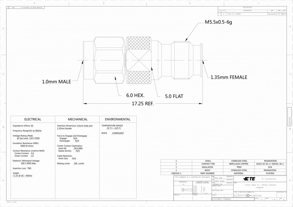 TE Connectivity 2385345-1 controlled drawing preview