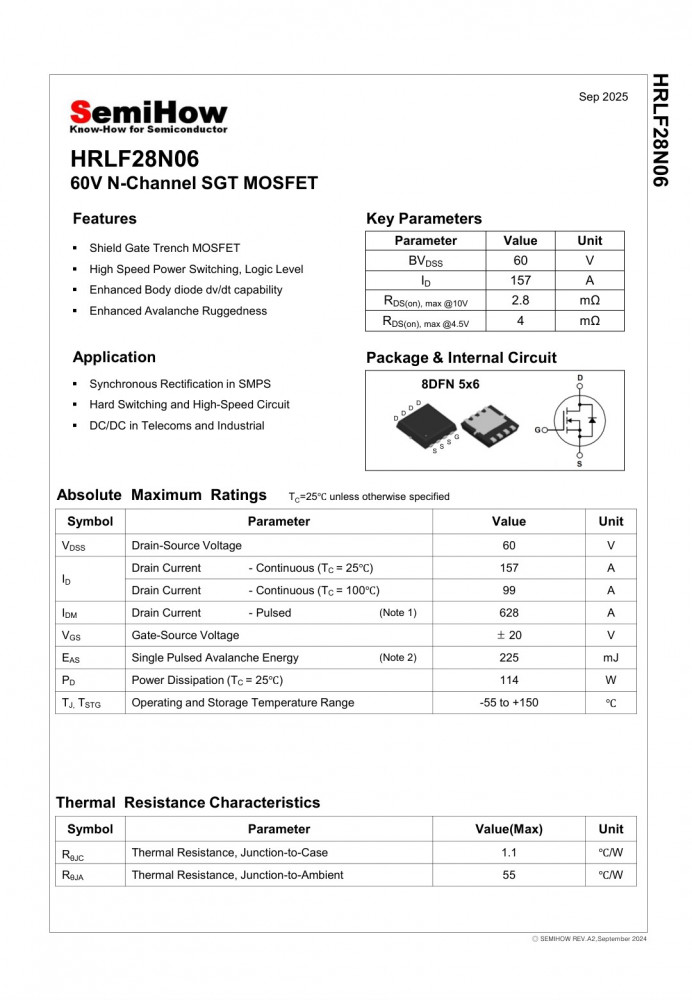 HRLF28N06 datasheet page 1