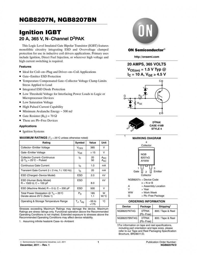 NGB8207BNT4G datasheet page 1