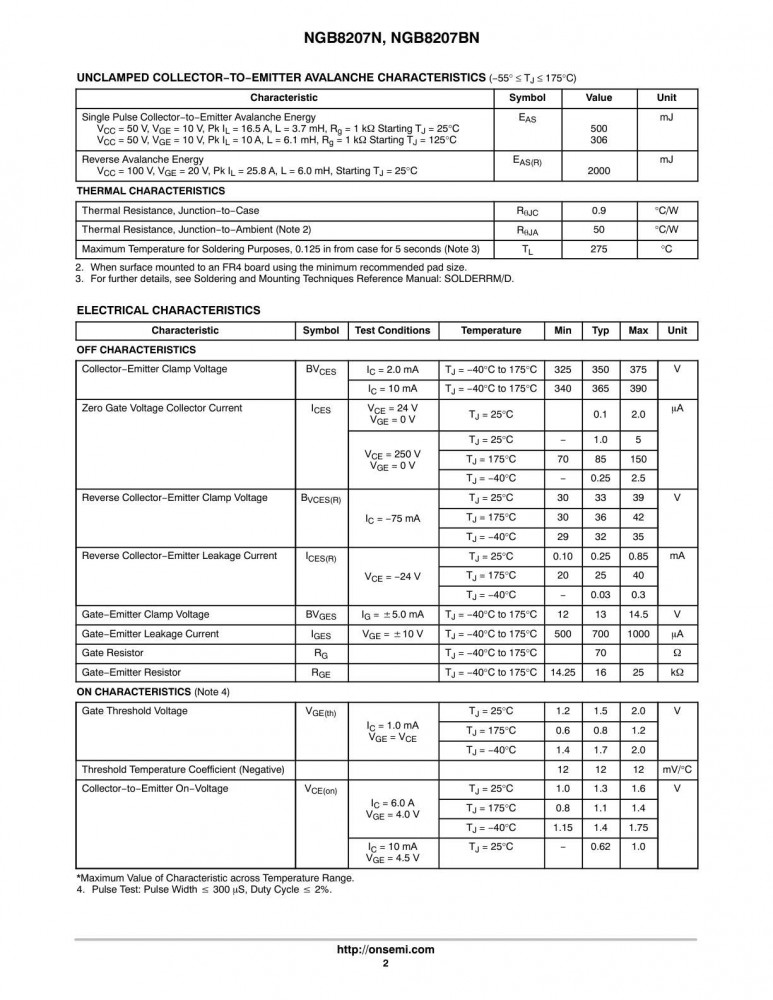 NGB8207BNT4G datasheet page 2