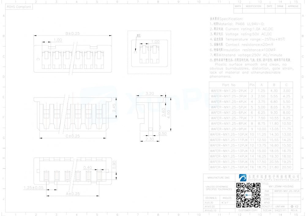 WAFER-MX1.25-5PJK technical drawing page