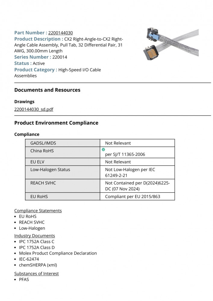 MOLEX 2200144030 product drawing, page 1