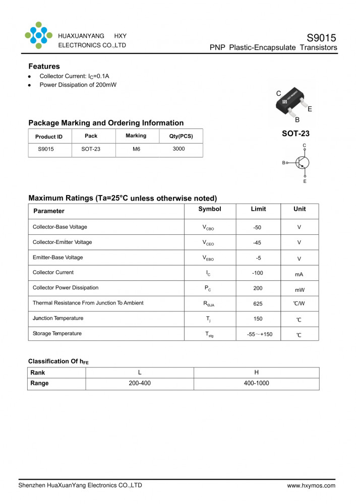 S9015 datasheet page 1