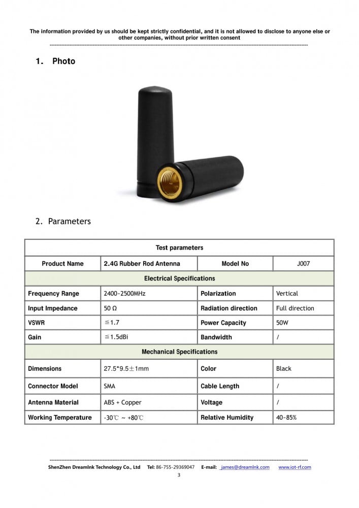 DreamLNK J007-2.4G datasheet page 3