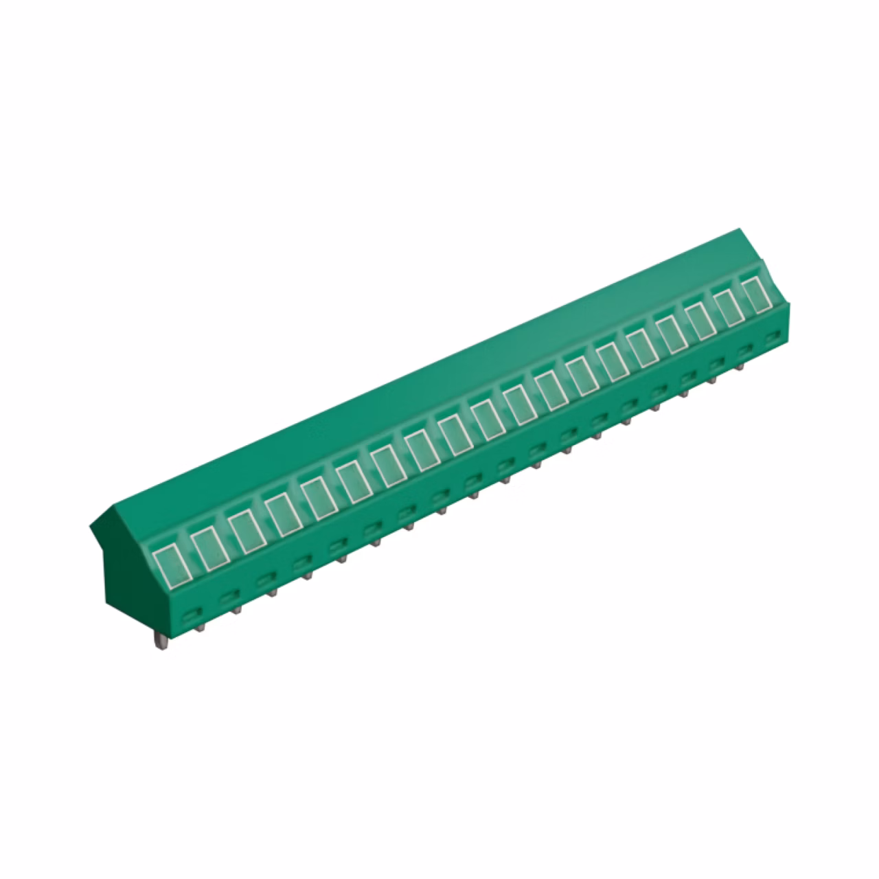 5.00mm Pitch Eurostyle 45° Wire Entry Fixed Mount PCB Terminal Block, Green Housing, 19 Circuits for sale