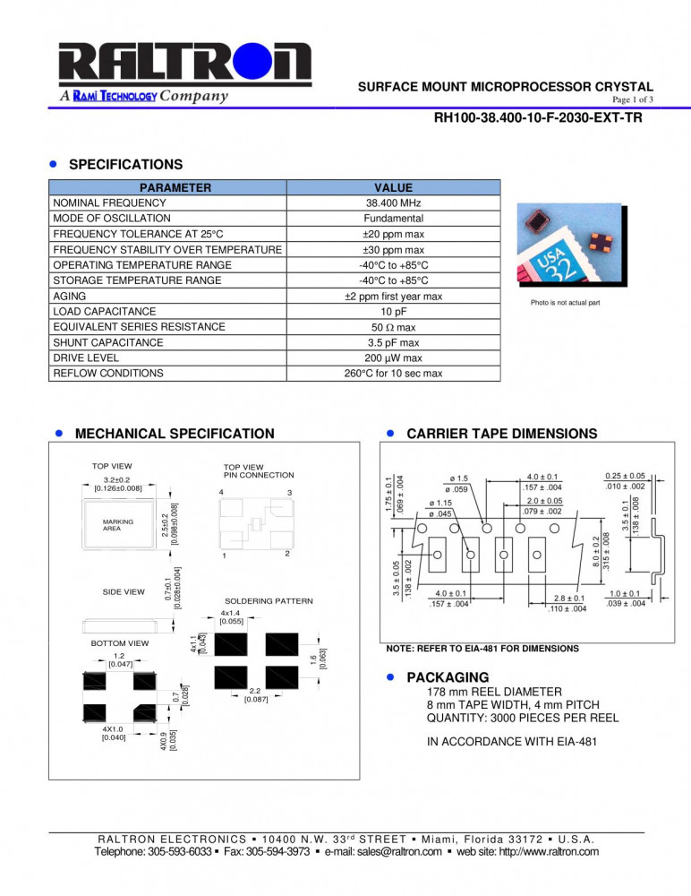 Raltron RH100 technical document page 1