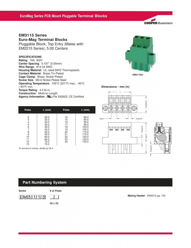 EATON EM3115 series technical document page