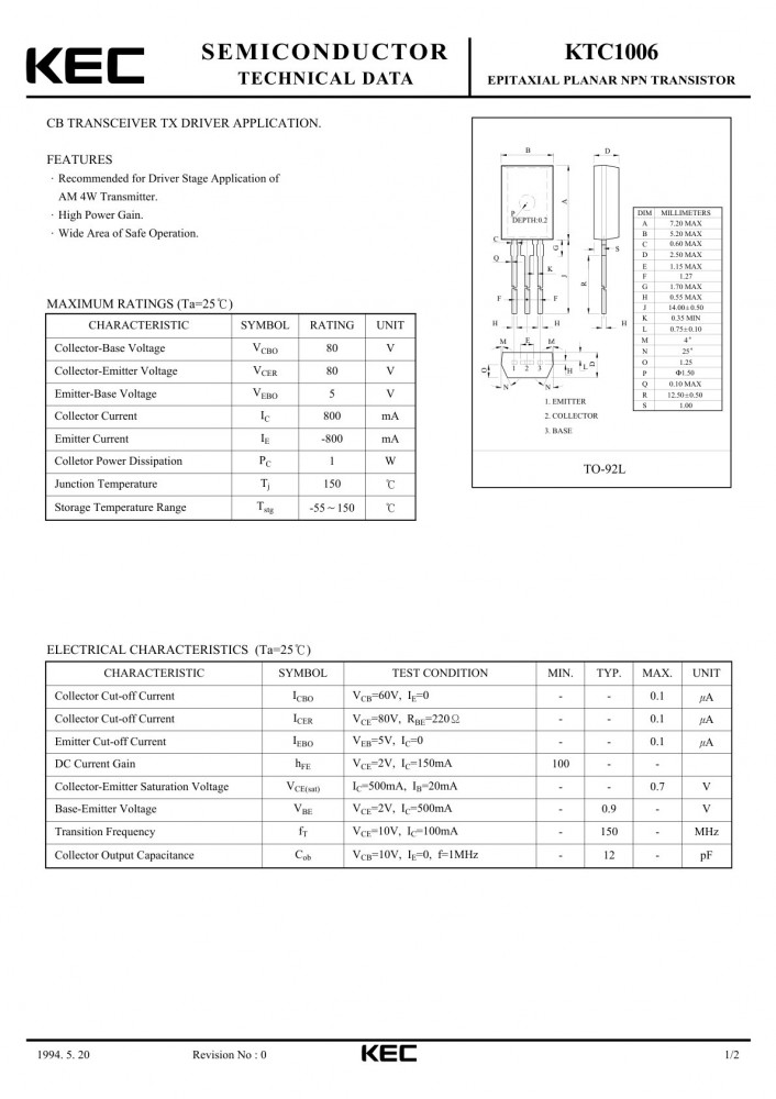 KTC1006-AT/P datasheet page 1