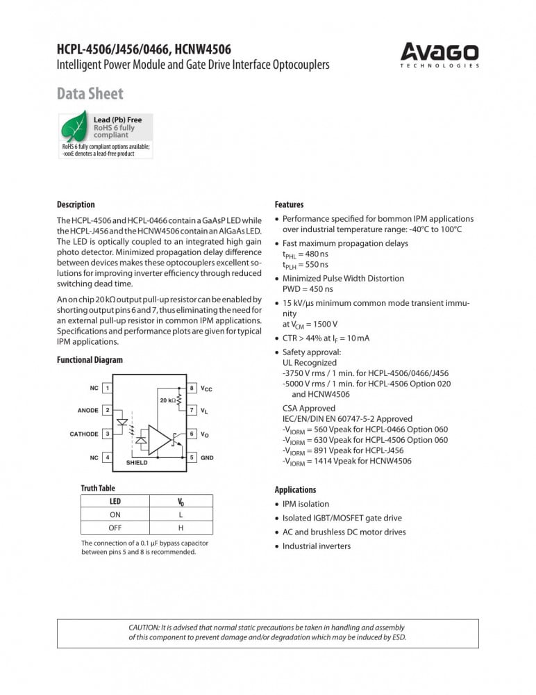 HCPL-0466 datasheet page 1