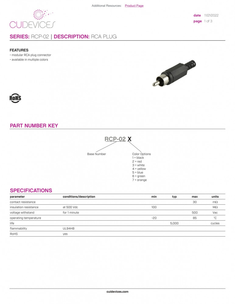 CUI RCP-021 datasheet page 1
