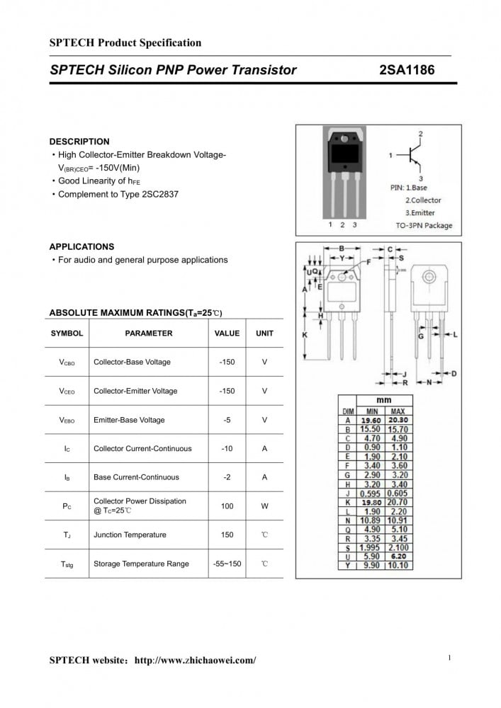 2SA1186 datasheet page 1