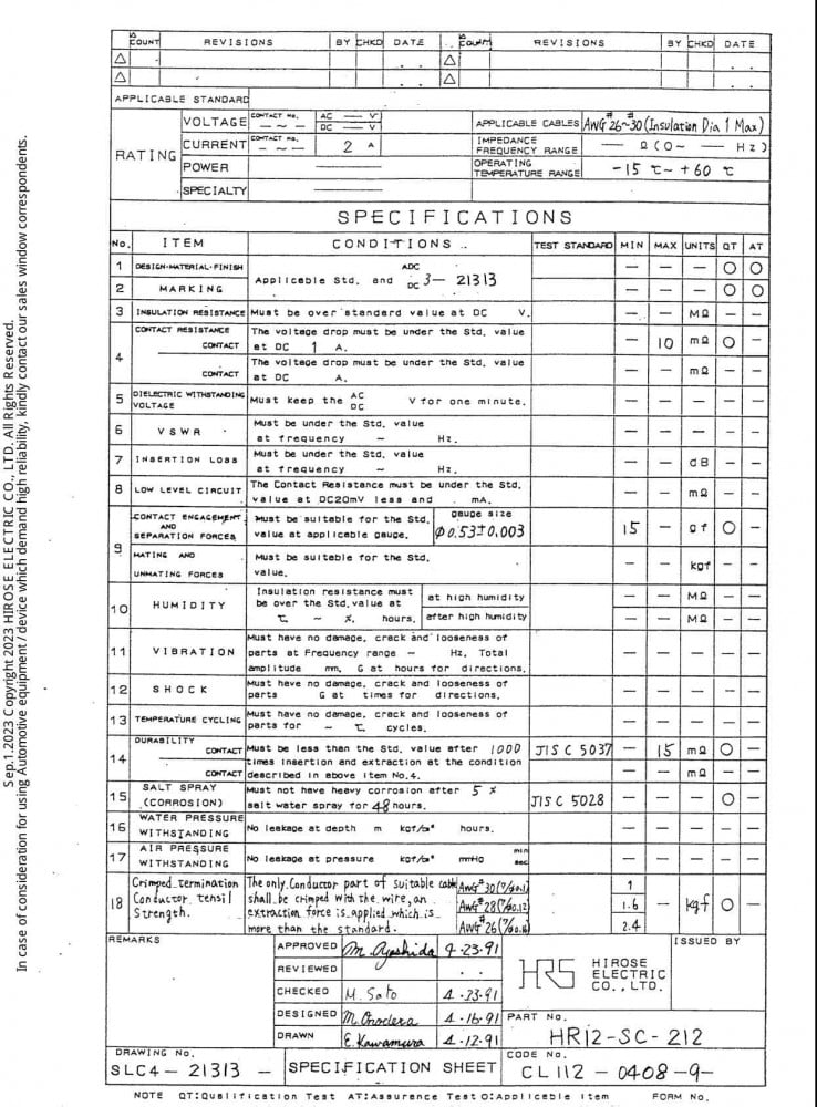HR12-SC-212 HRS specification sheet preview