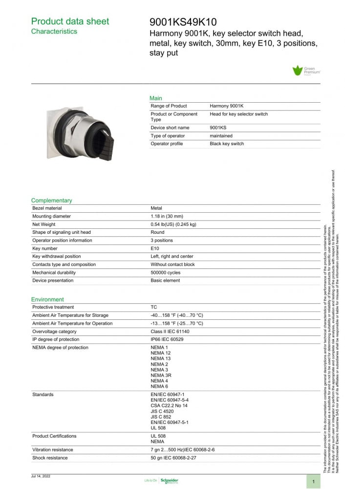 9001KS49K10 technical document page 1