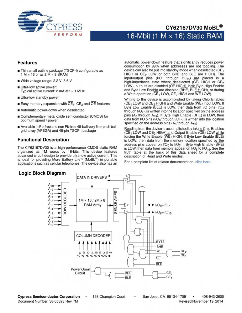 CY62167DV30 datasheet page 1