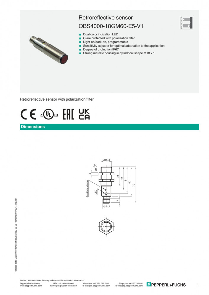 OBS4000-18GM60-E5-V1 technical document page 1