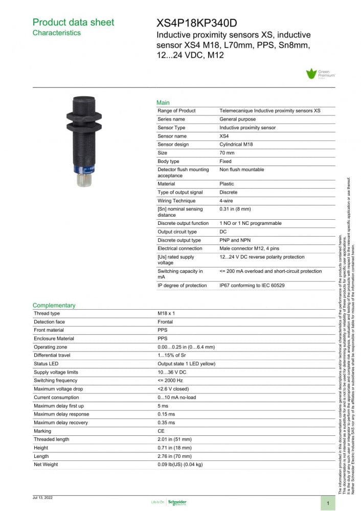 XS4P18KP340D technical document page 1