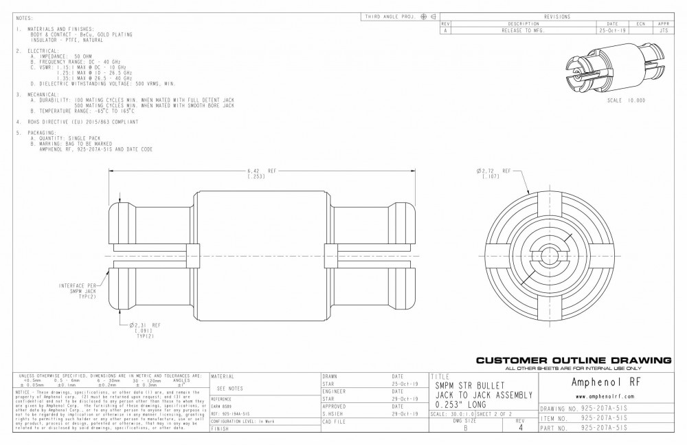 Amphenol RF 925-207A-51S technical drawing