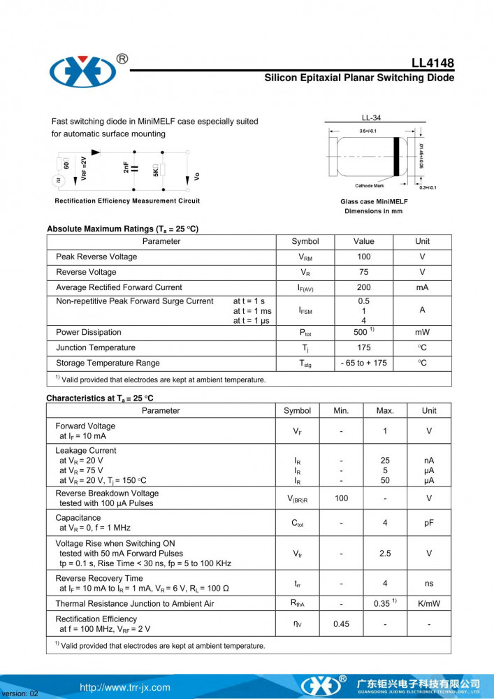 JUXING LL4148 datasheet page 1