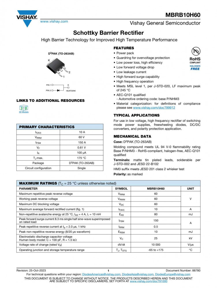 MBRB10H60HM3/I datasheet page 1