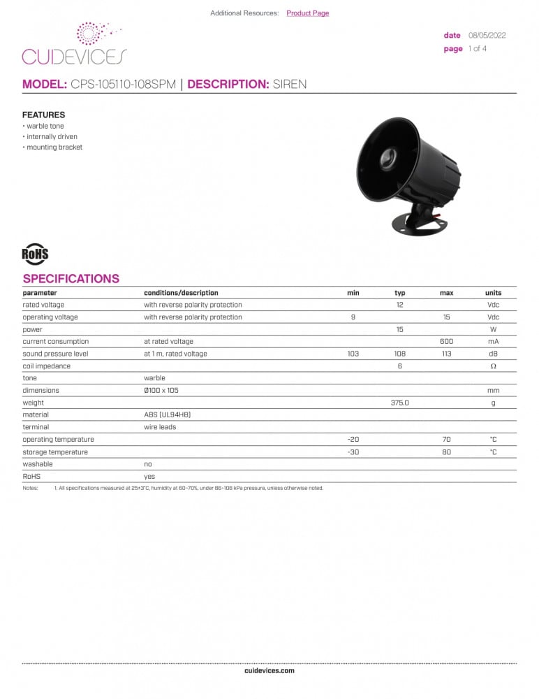 CPS-105100-110SPM datasheet page 1