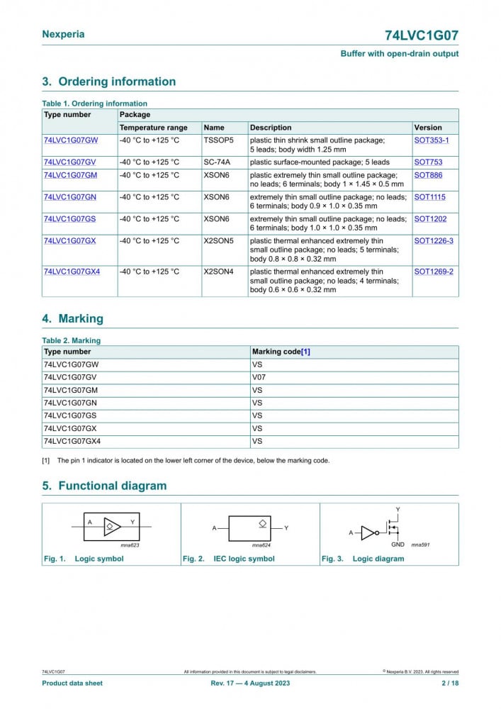 74LVC1G07GW,125 datasheet page 2