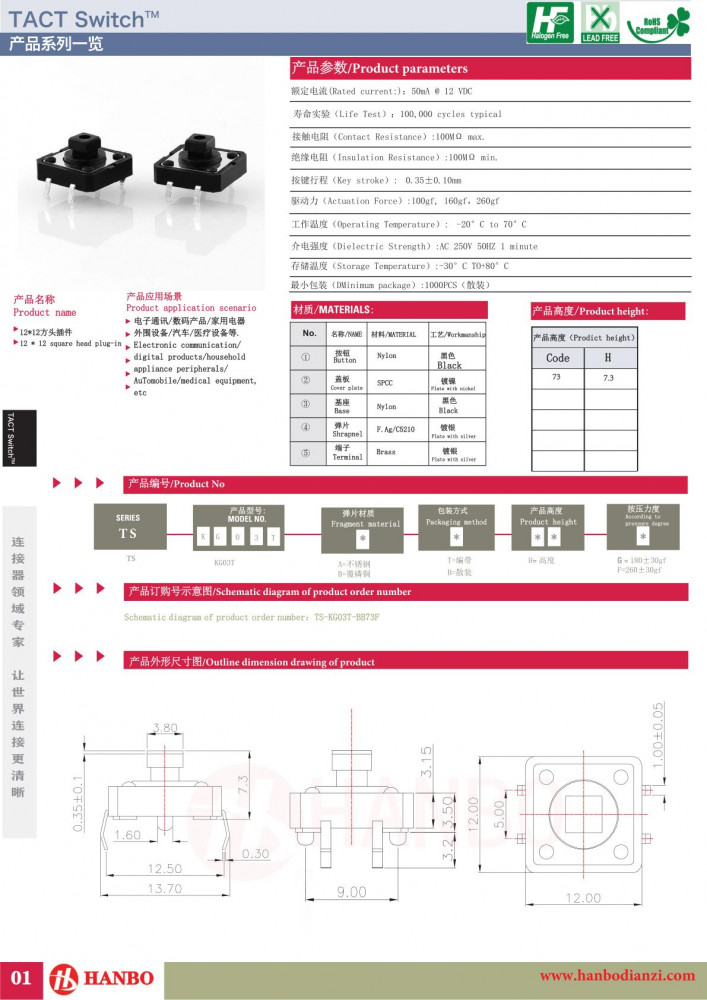 TS-KG03T-BB73F product specification page 1